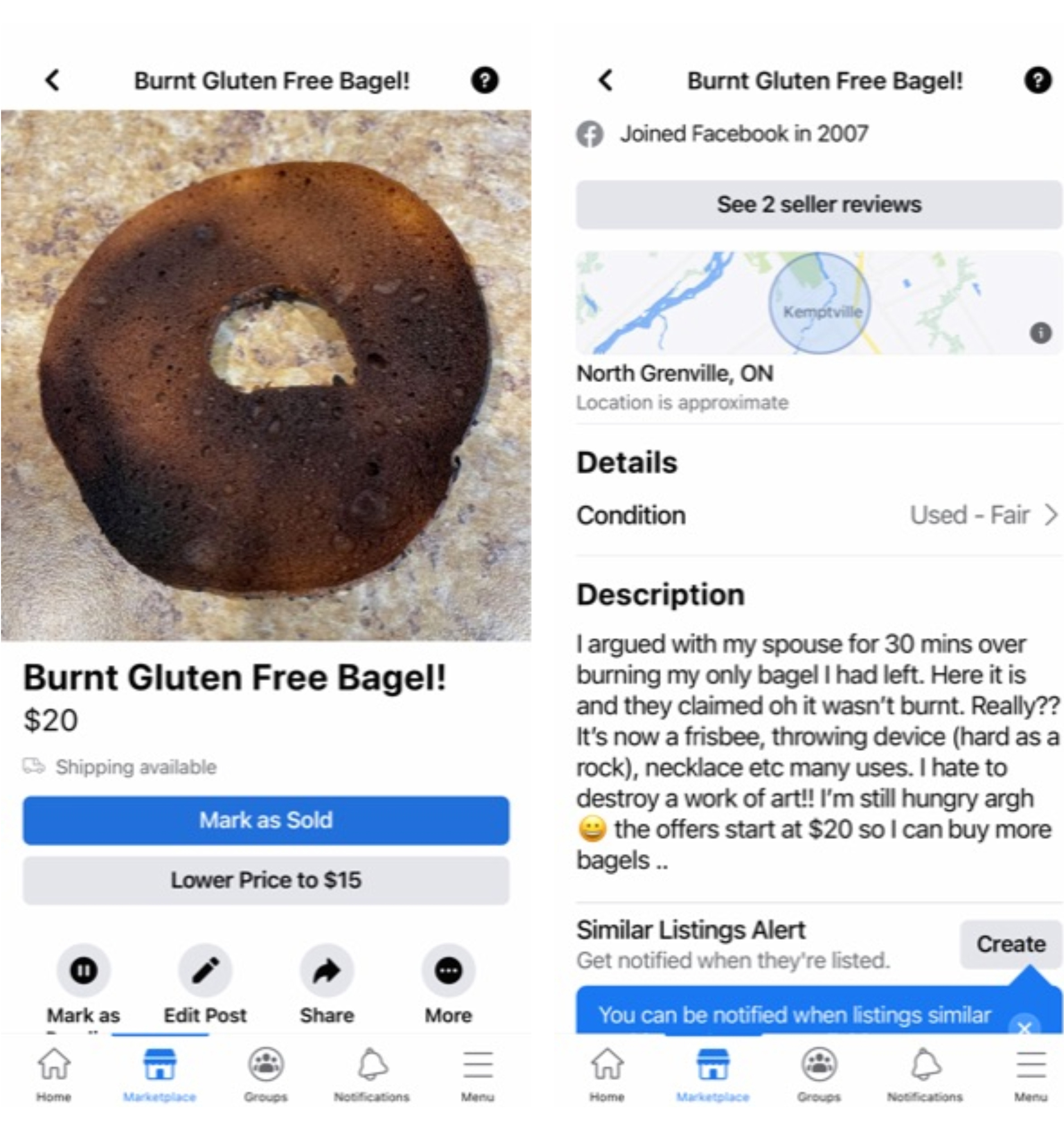 Kemptville burnt bagel ad goes viral on Facebook Marketplace